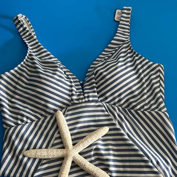Time and Tru | Swim | New One Pice Denim Blue Striped Swim Swuit | Poshmark